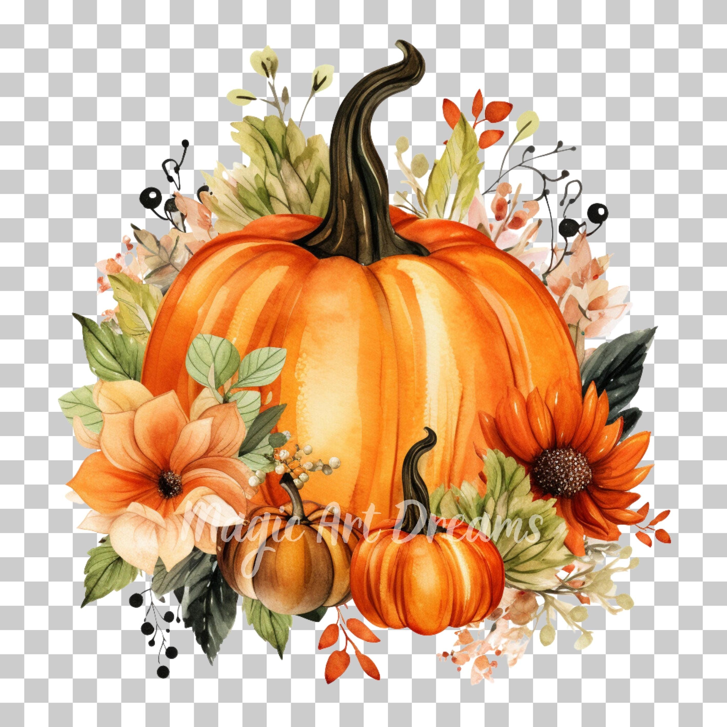 Watercolor Pumpkin Clipart, Autumn Watercolor in PNG JPEG Format ...