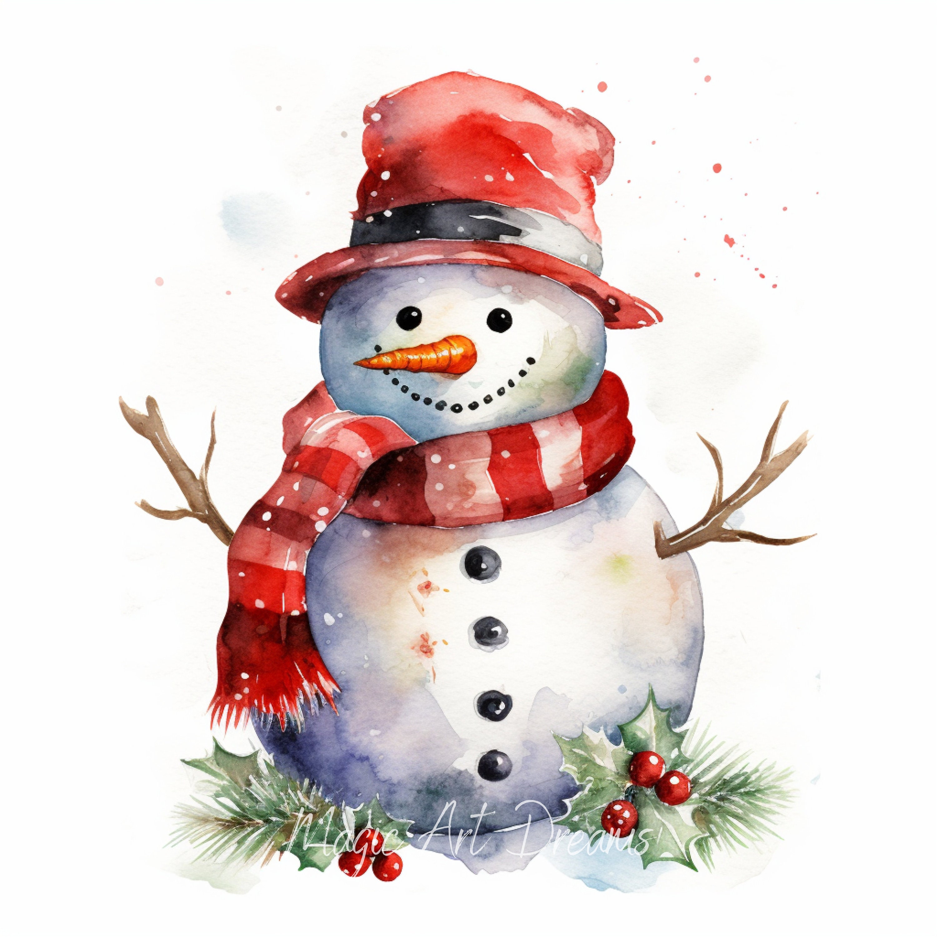 Festive Christmas Snowman Watercolor Clipart Book Scrapping - Etsy