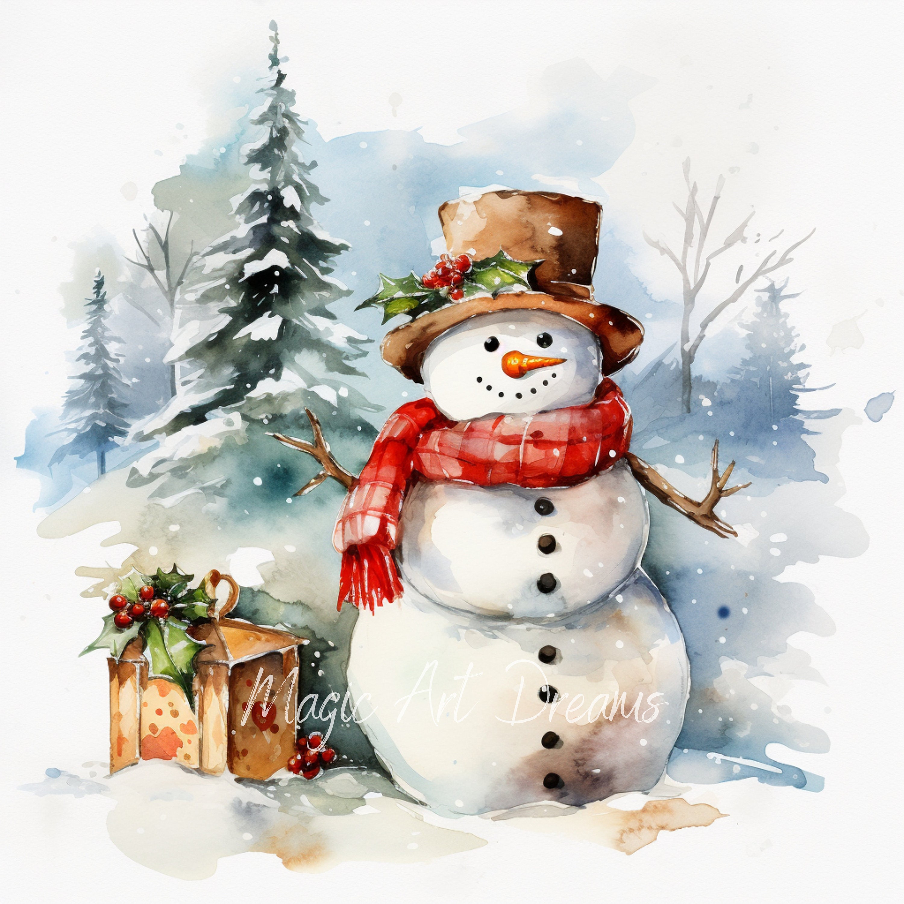 Watercolour Christmas Snowman Clipart 21 High Quality Jpgs - Etsy