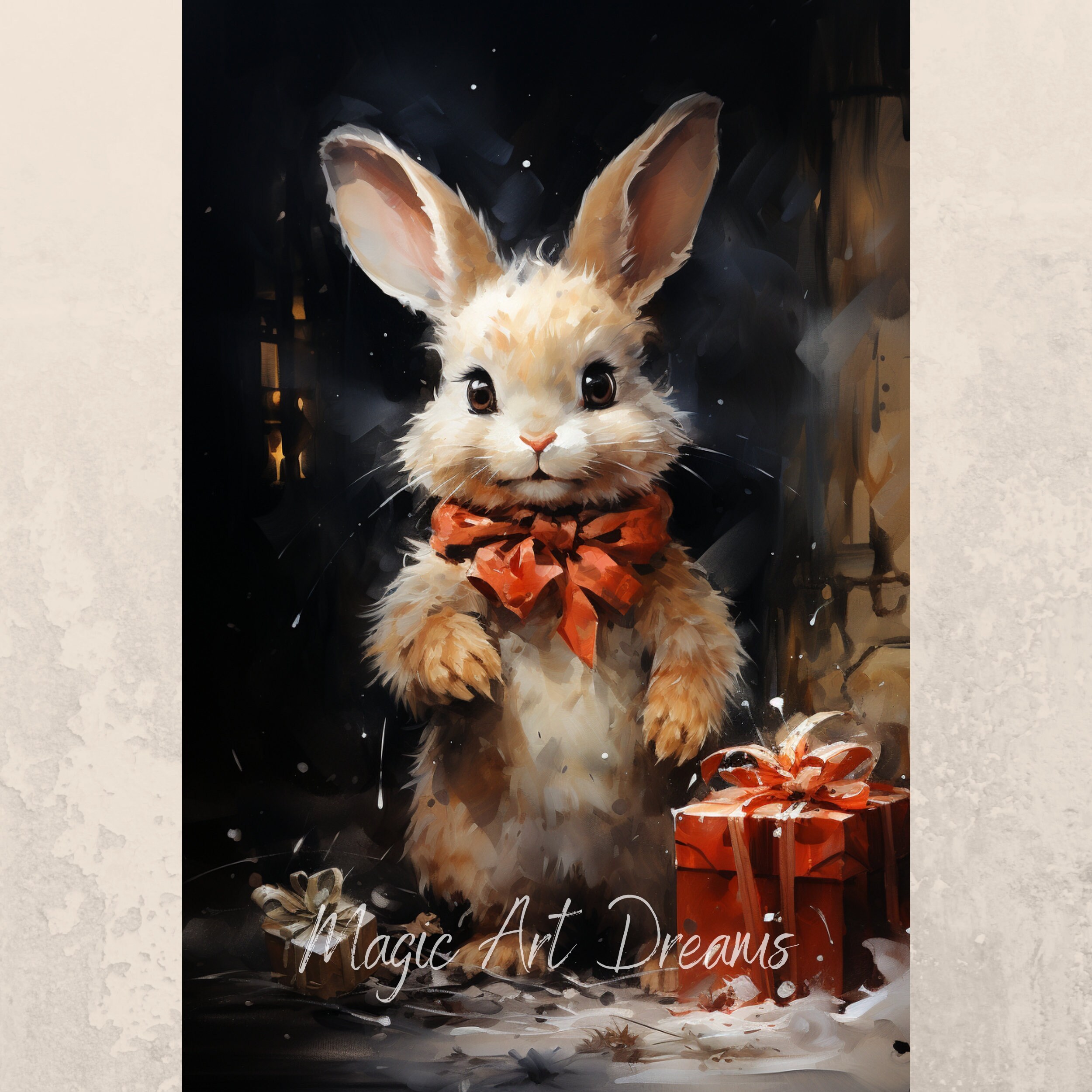 Christmas Bunny With Gift Clipart, Winter Holiday Illustration , 10 ...