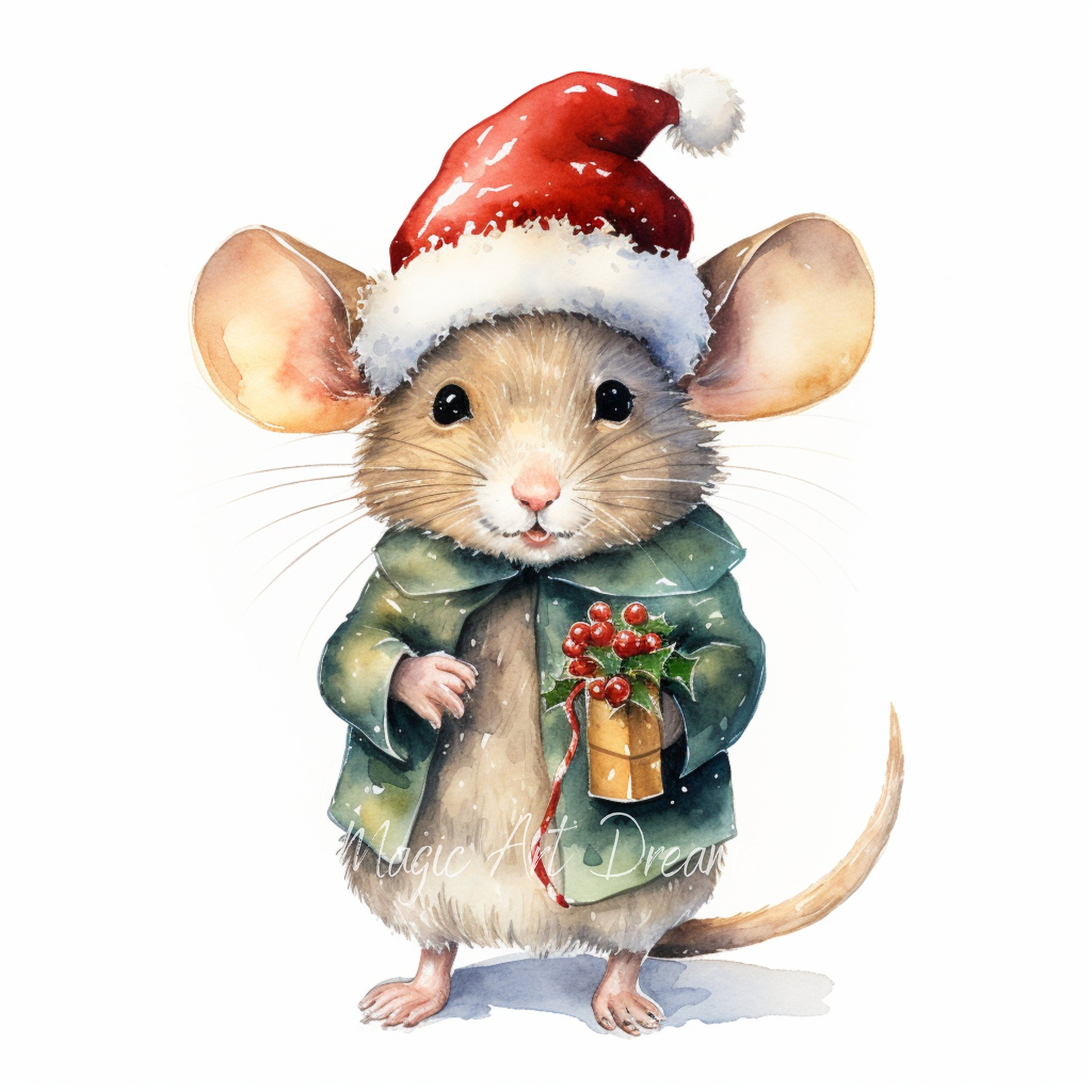 Festive Christmas Cute Mouse, Watercolor Clipart, Book Scrapping, 14 ...