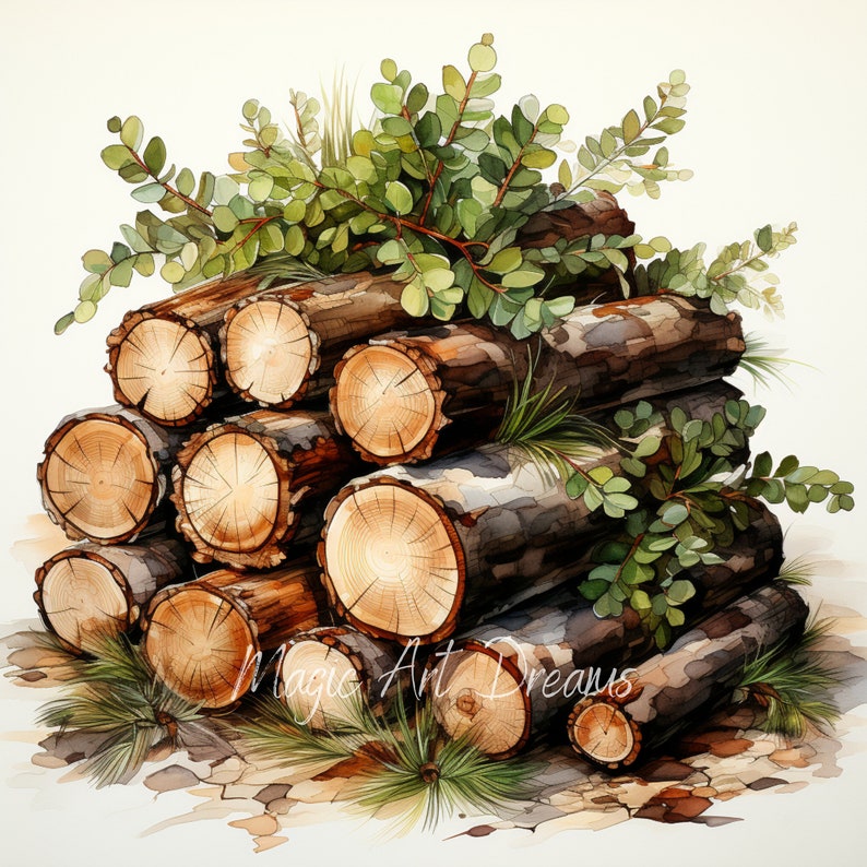 Watercolor Winter Firewood for Fireplace, Logs,forest Clearing, 16 JPG ...