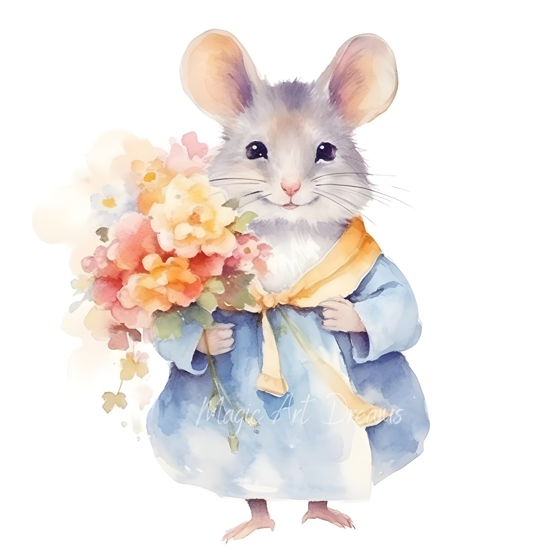 Watercolour Mouse With Flowers Clipart 43 High Quality Jpgs, Digital ...