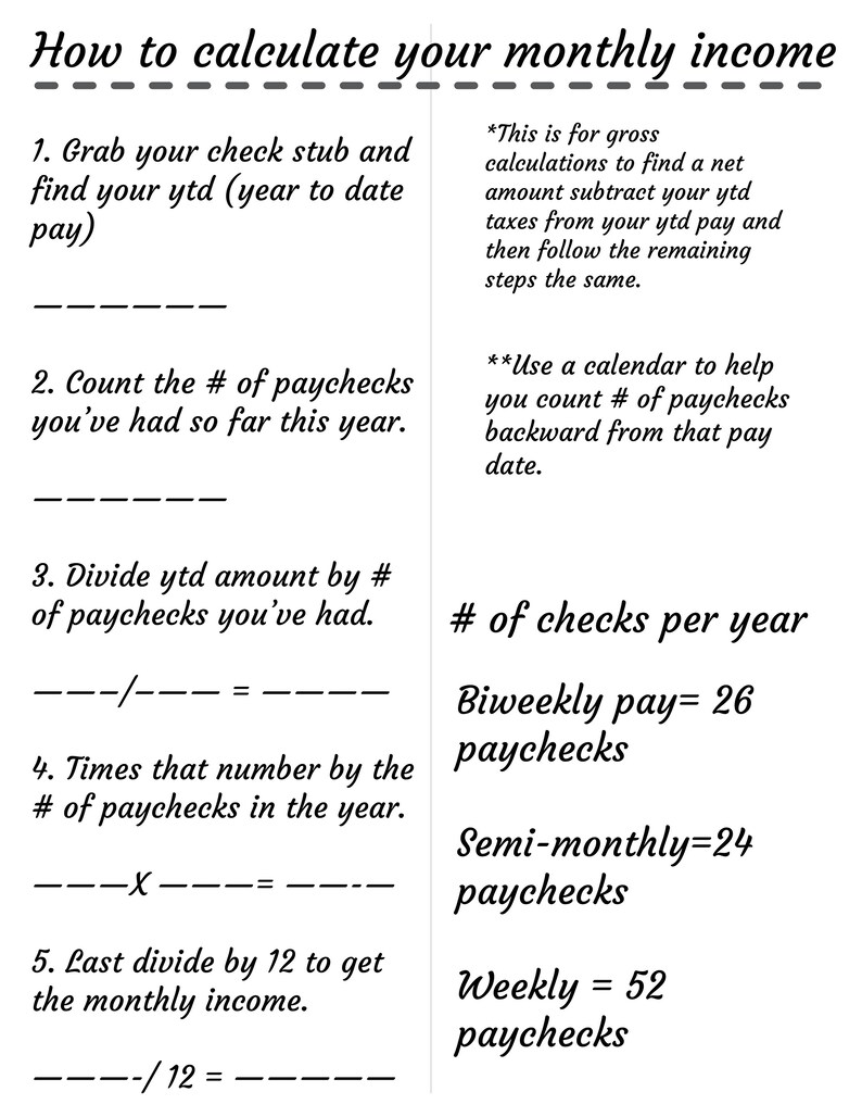 How to Calculate Your Monthly Income Financial Worksheet PDF PRINTABLE ...