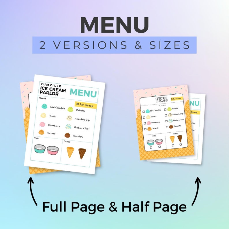 Ice Cream Pretend Play Printable, Dramatic Play With Food, - OLL001 - Etsy