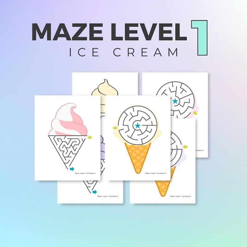 Ice Cream Mazes: Navigate the Sweet Adventure! Level 1 - OLL001 - Etsy