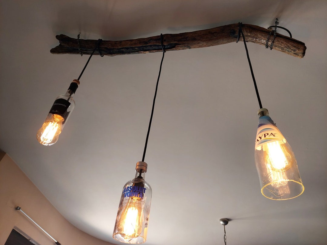 Cretan Driftwood & Bottle Pendant Light - Etsy
