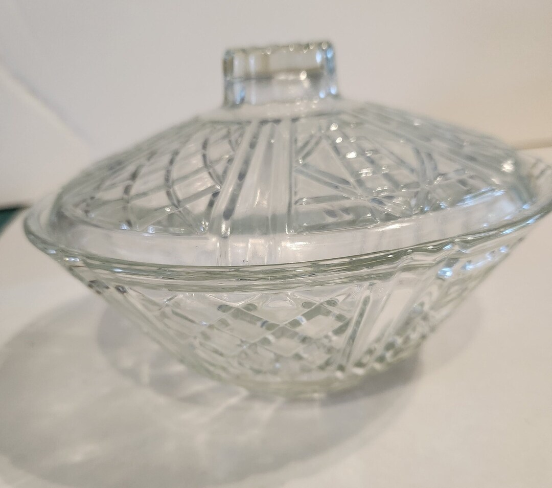Pasari Indonesia Clear Pressed Lidded Clear Glass Candy Dish Etsy