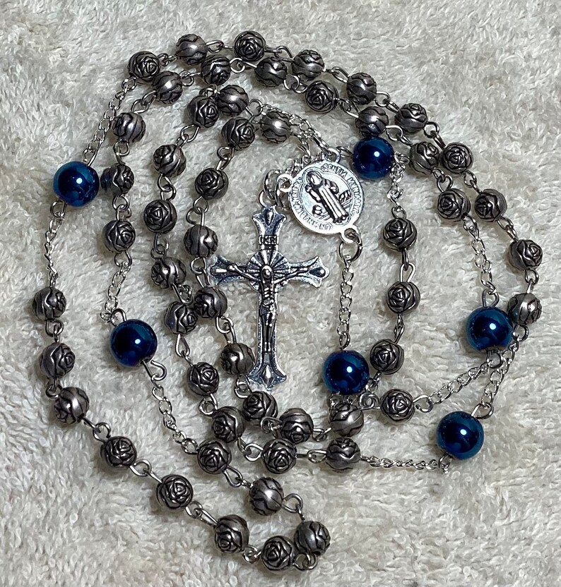 Silver and Blue Rosary - Etsy