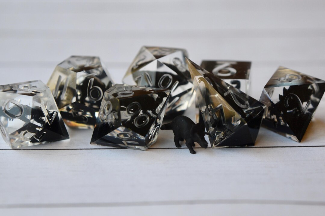 Prehistoric Shadows 7 Piece Handmade Dice Set RAW Sharp Edge Resin Dnd ...