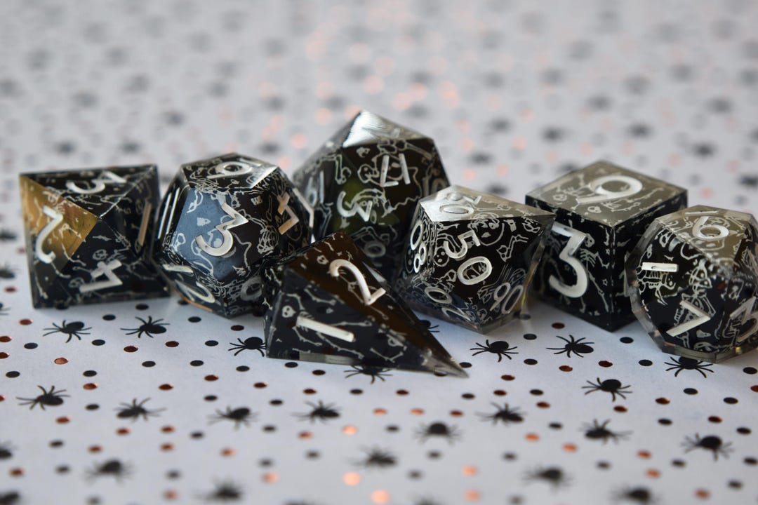 Spooky Scary Skeletons 7 Piece Handmade Dice Set RAW Sharp Edge Resin ...