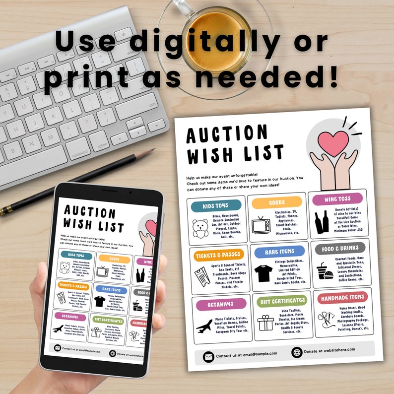 Auction Wish List for Silent Auction Live Auction Fundraiser Donation ...