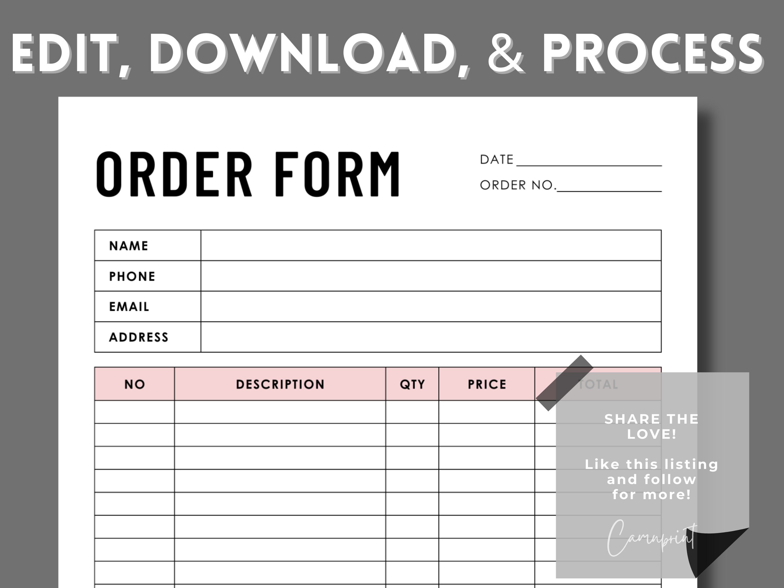 Order Form Editable, Crafters Order Form Template, Etsy Shop Craft ...