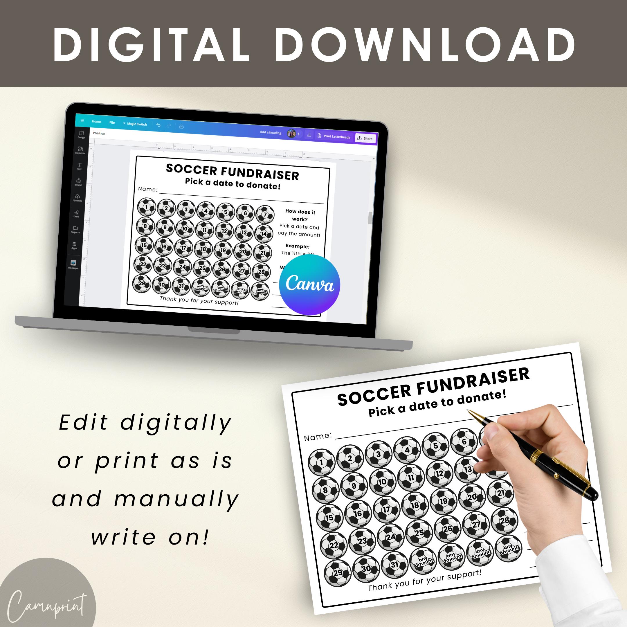 Soccer Fundraiser Calendar Sports Fundraiser Template Pick a Date ...