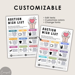 Auction Wish List for Silent Auction Live Auction Fundraiser Donation Request Flyer for School ...