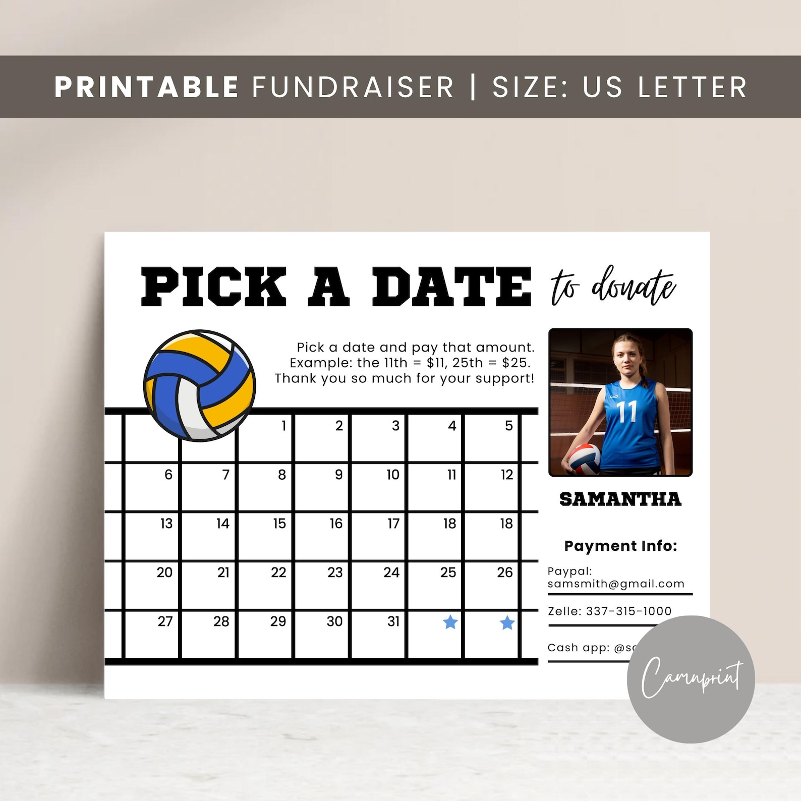 Volleyball Fundraiser Template, Fill My Volleyball Calendar Fundraiser ...