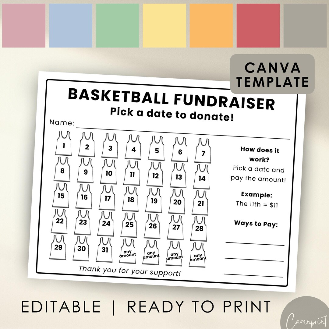 Basketball Fundraiser Calendar for Team Fundraiser Template Editable ...