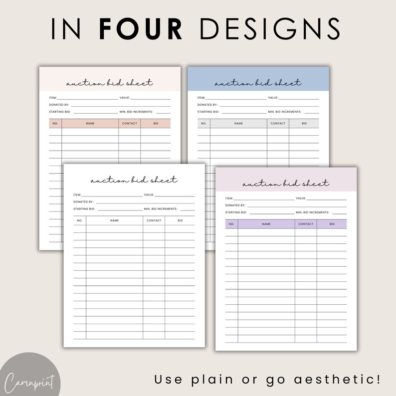 Editable Silent Auction Bid Sheet, Silent Auction Sign up Sheet ...