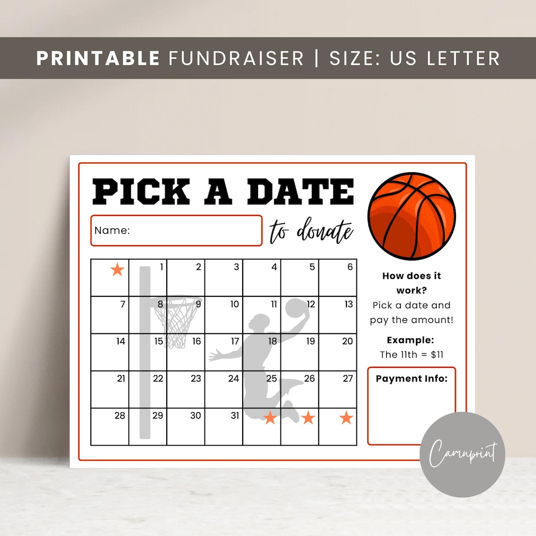 Basketball Calendar Fundraiser for Sports Fundraiser, Pick a Date to ...