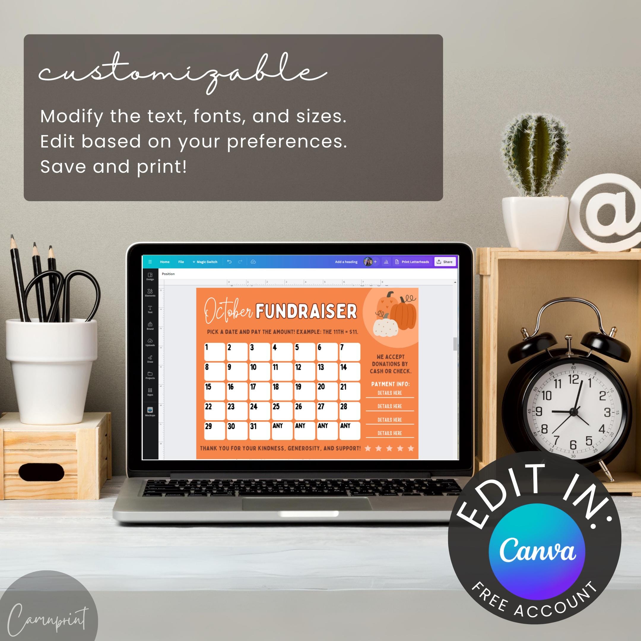 October Fundraiser Editable Fundraiser Calendar Pick A Date to Donate ...
