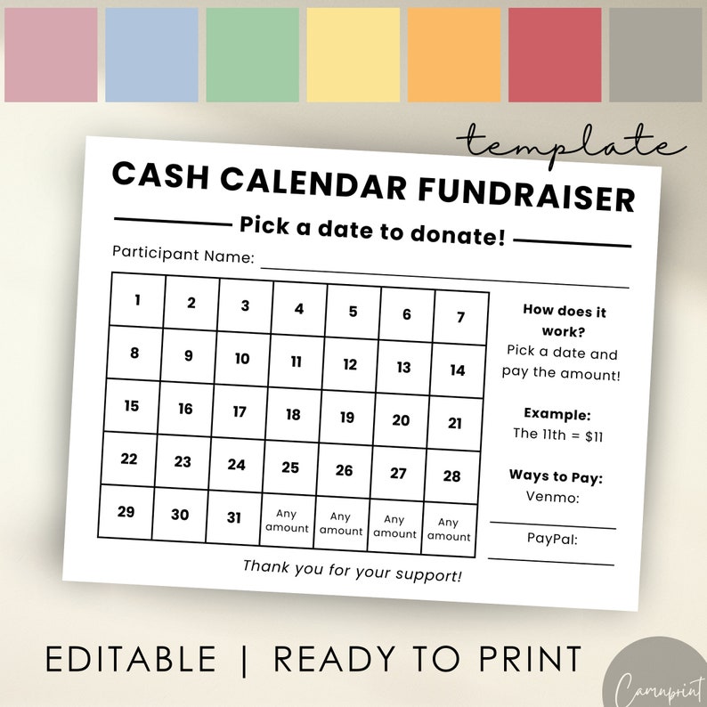 Calendar Fundraiser Template for Sports Fundraiser, Nonprofit ...