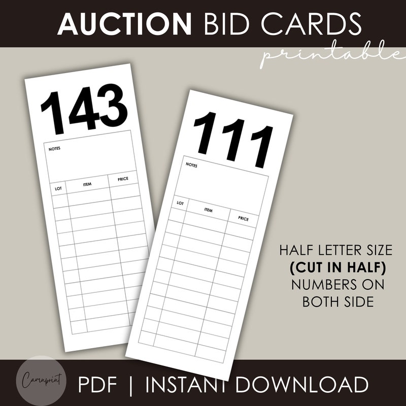 Live Auction Cards - Etsy