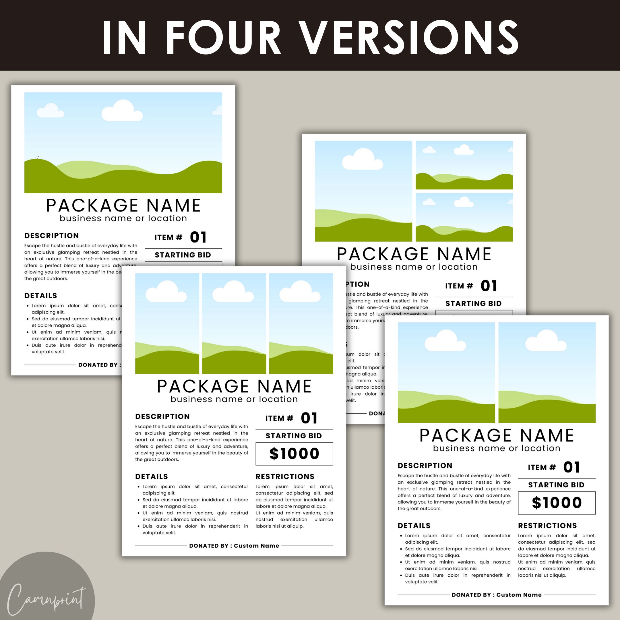 Editable Silent Auction Item Description Sheet, Auction Info Sheet ...