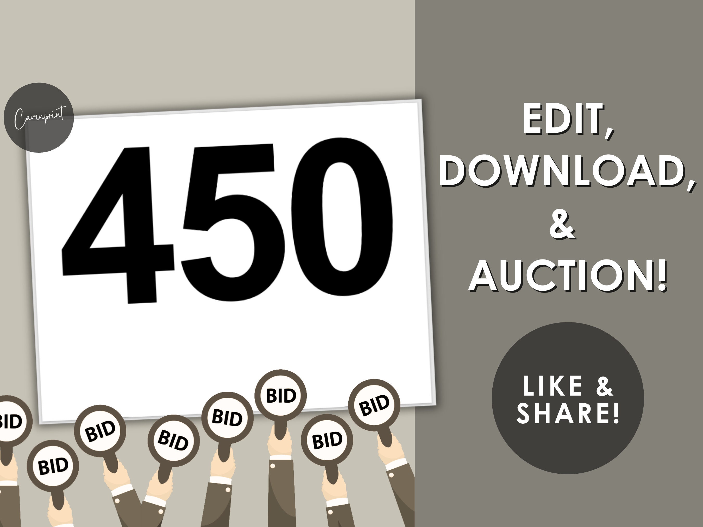 Auction Bid Card Printable for Non-profit School Auction Charity ...