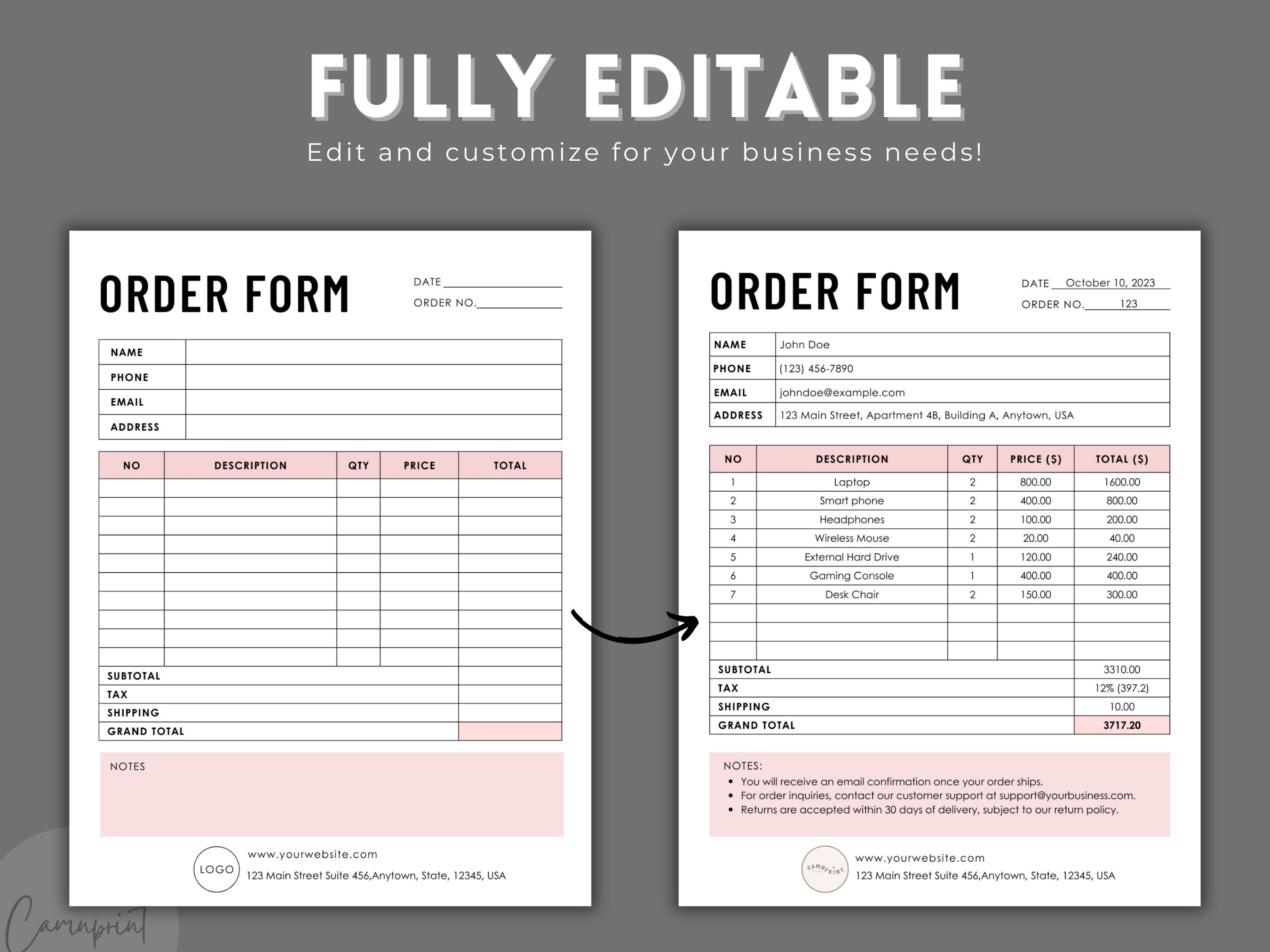 Order Form Editable, Crafters Order Form Template, Etsy Shop Craft ...