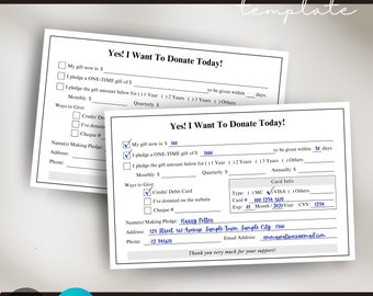 Editable Donation Card Printable Pledge Form, Donation Form, Donation ...