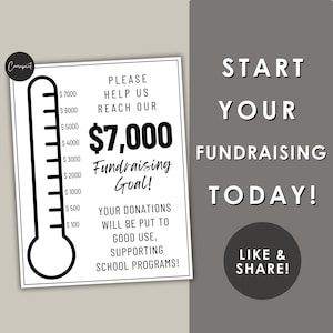 Fundraising Thermometer for Nonprofit Fundraiser Tracker, Fundraising ...
