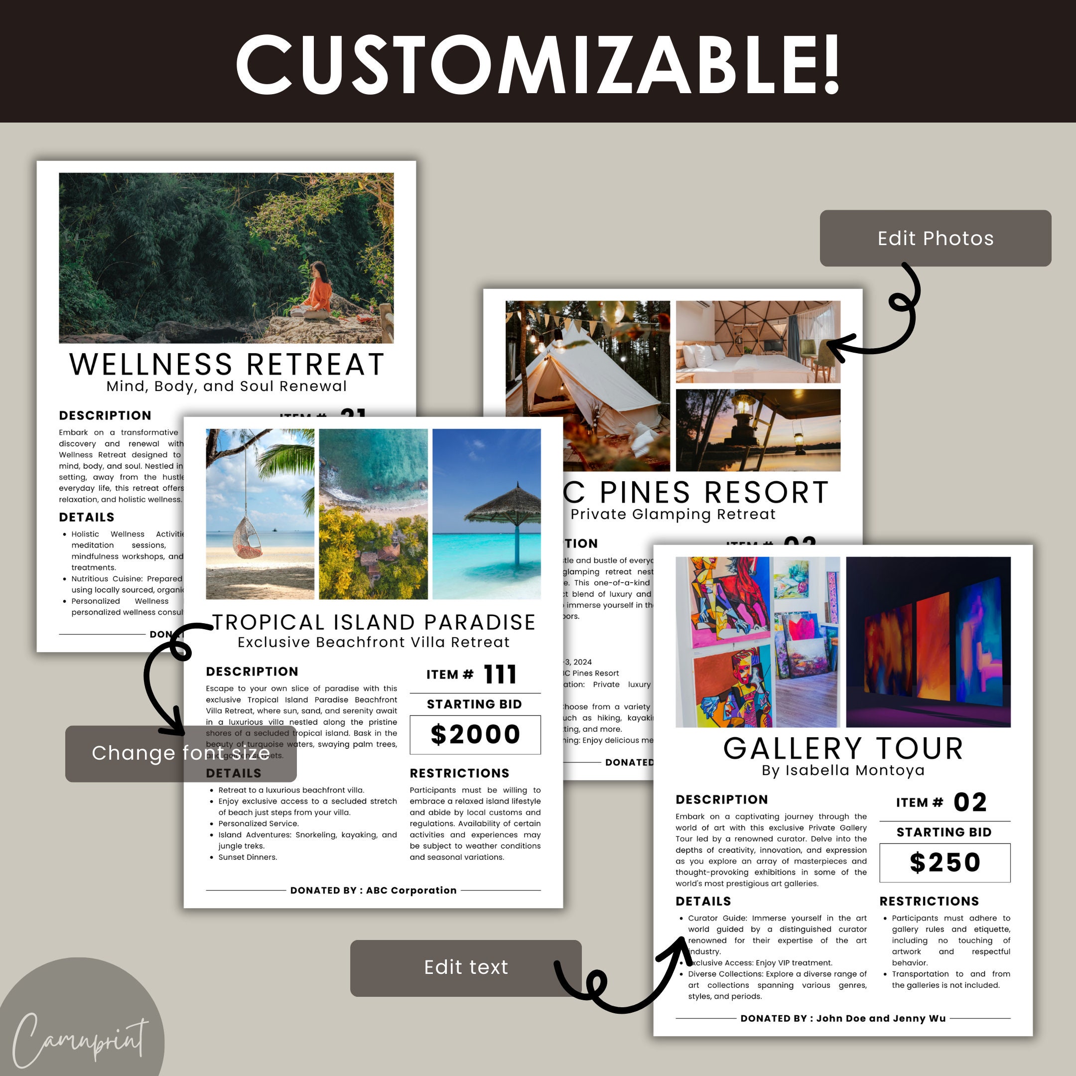 Editable Silent Auction Item Description Sheet, Auction Info Sheet ...