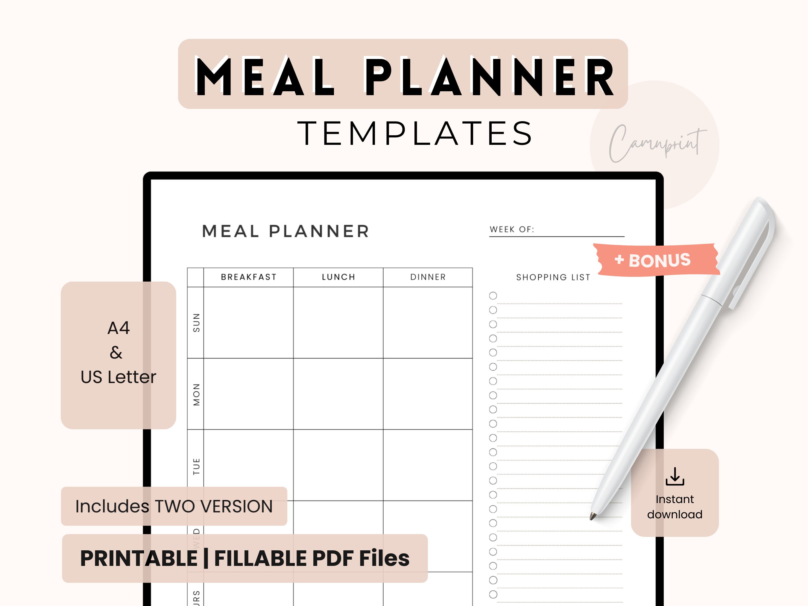 Editable Meal Planner Template, Weekly Meal Plan, Meal Prep, Menu ...