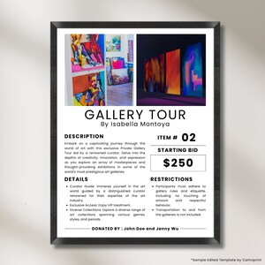 Editable Silent Auction Item Description Sheet, Auction Info Sheet ...