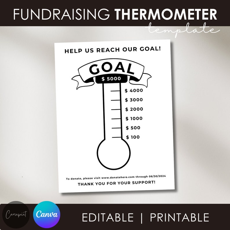 Fundraising Thermometer for Nonprofit Fundraiser Tracker, Fundraising ...