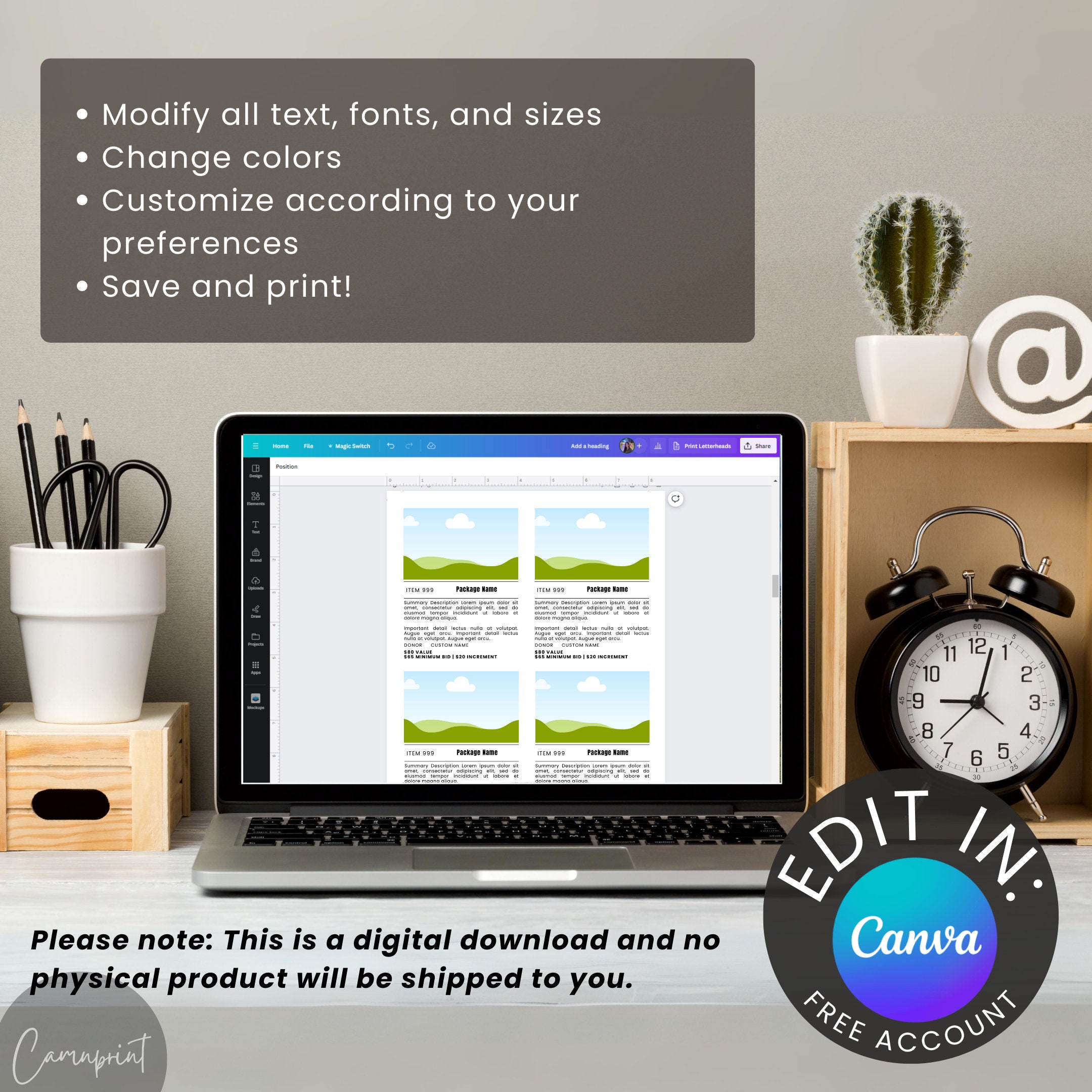 Auction Catalog Template Editable Auction Template for School Auction ...