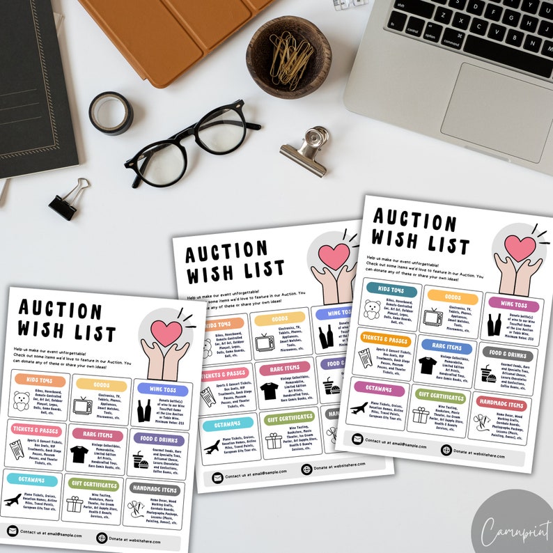 Auction Wish List for Silent Auction Live Auction Fundraiser Donation Request Flyer for School ...