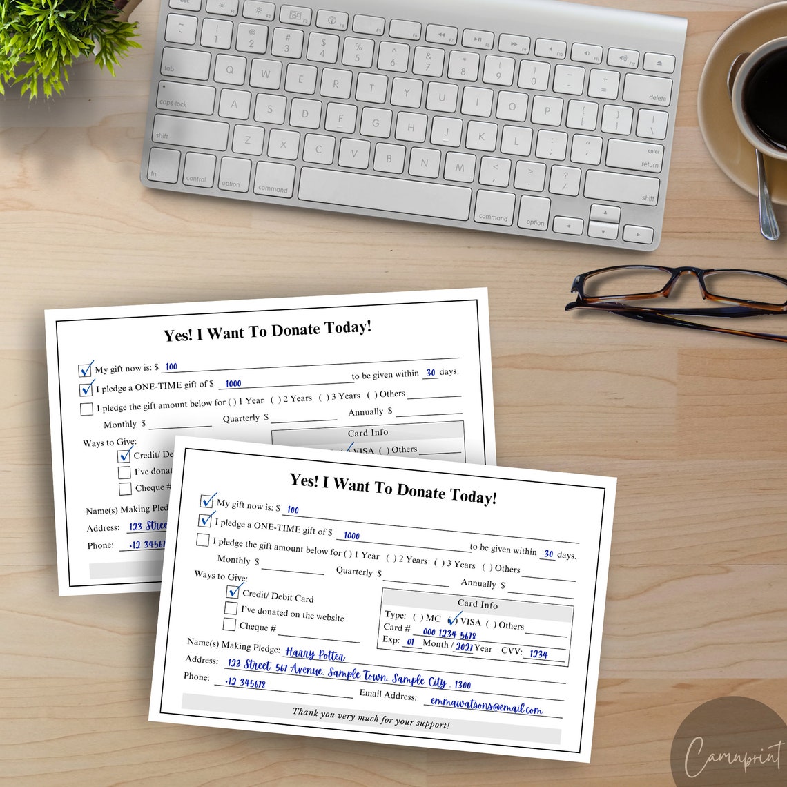Editable Donation Card Printable Pledge Form, Donation Form, Donation ...