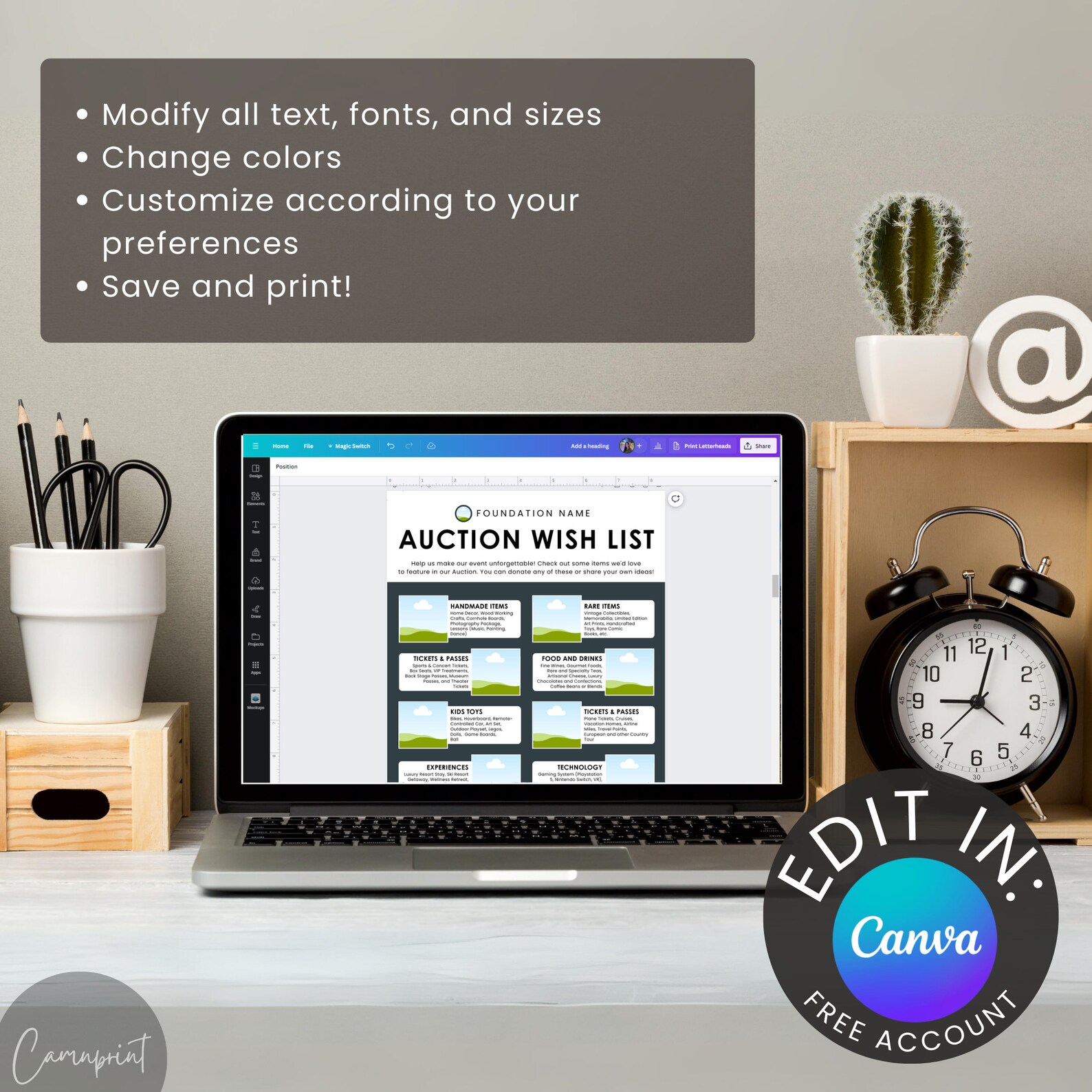 Auction Wish List for Silent Auction Live Auction Fundraiser Donation Request Flyer for School ...