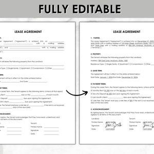 Simple One Page Lease Agreement, Printable Rental Agreement, Editable Landlord Forms, Basic ...