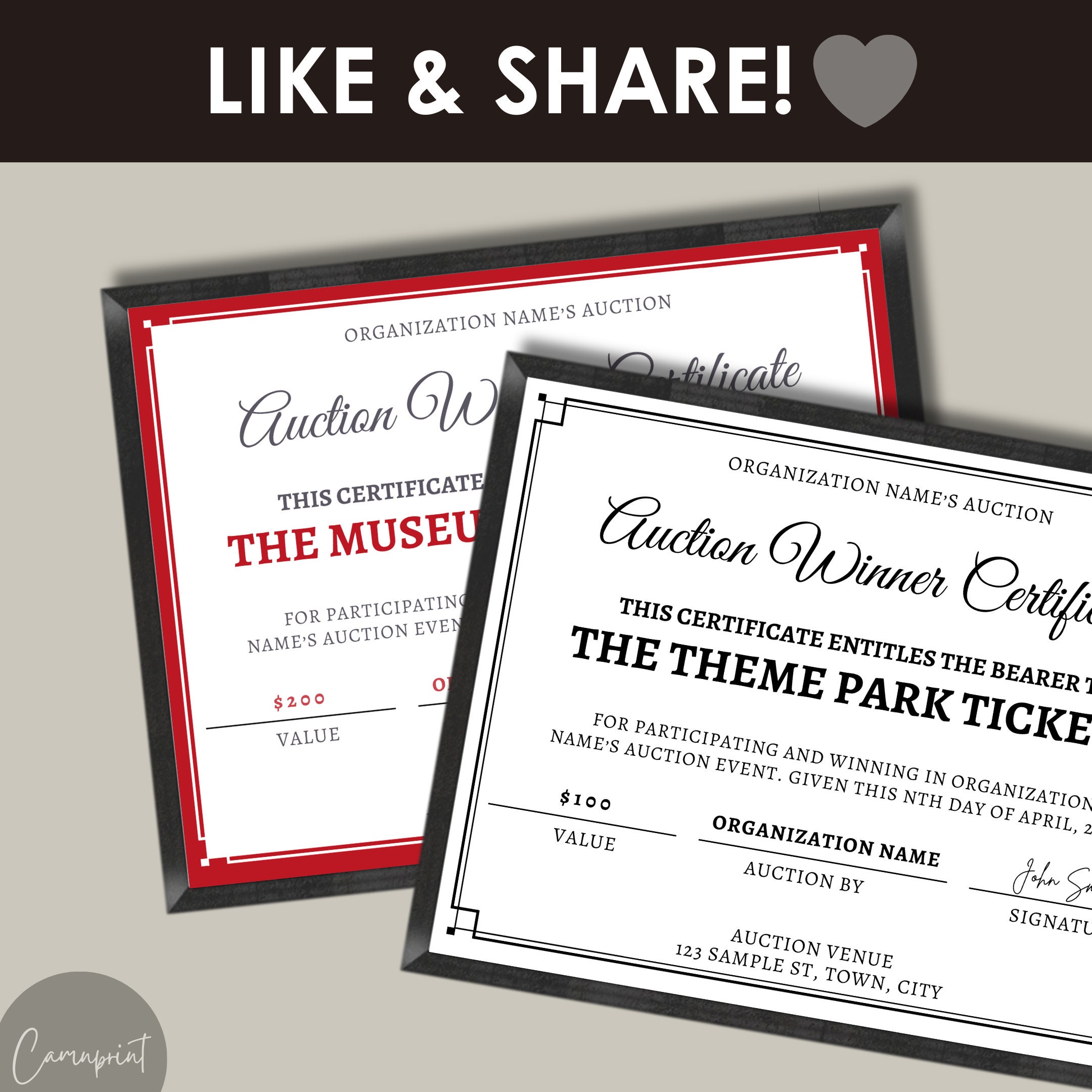 Editable Silent Auction Winner Certificate Template, Auction Item ...