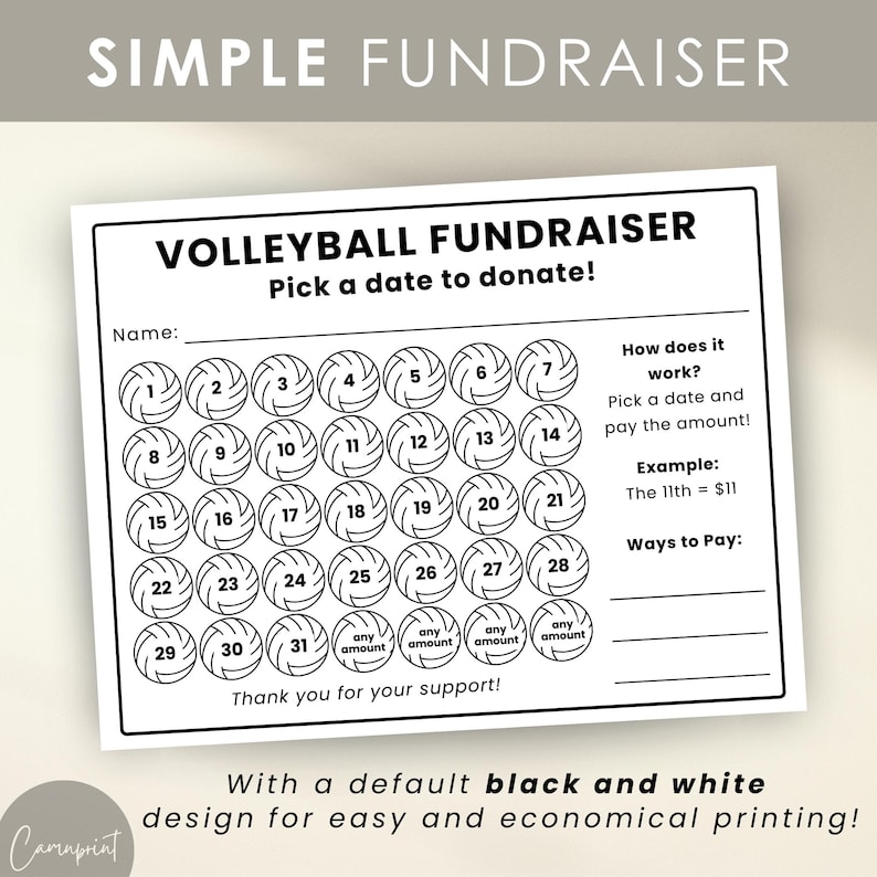 Volleyball Fundraiser Calendar for Sports Fundraiser Template, Pick a ...