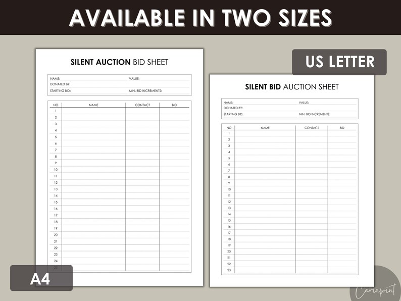 Editable Silent Auction Bid Sheet, Silent Auction Sign up Sheet ...
