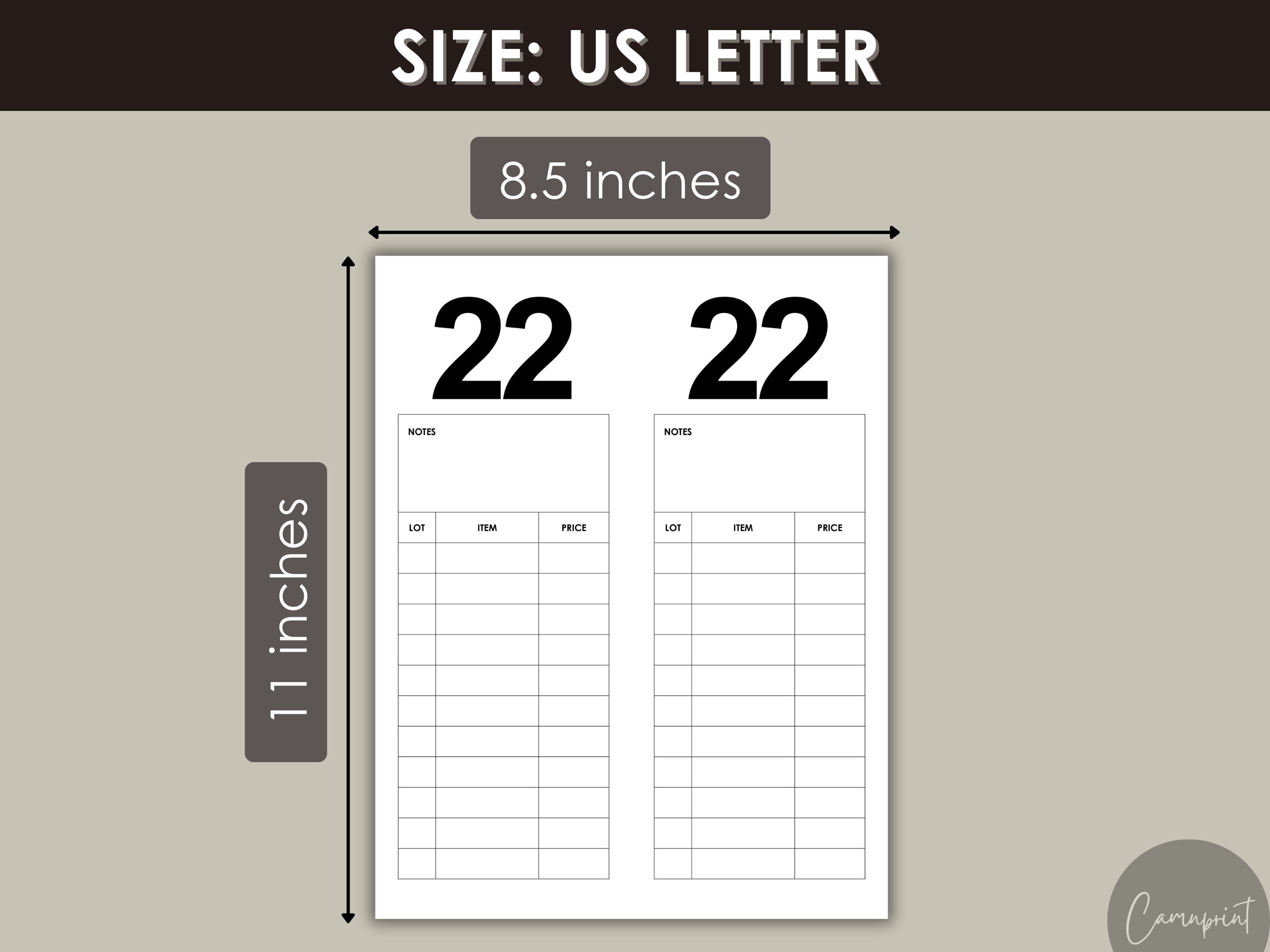 Auction Bid Card Printable Numbered Cards With Notes, Auction Printable ...