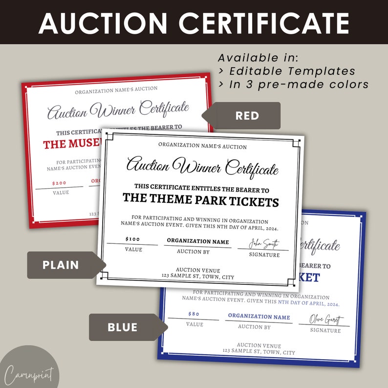 Editable Auction Bundle Item Description Sheet, Auction Bid Sheet ...