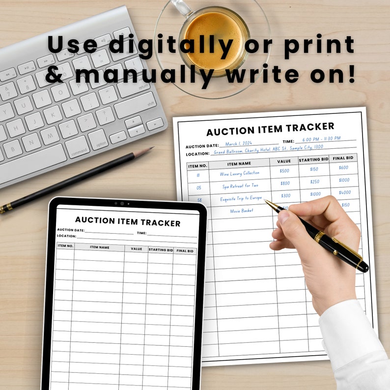 Auction Item Tracker Editable Auction Template for School Auction Live ...