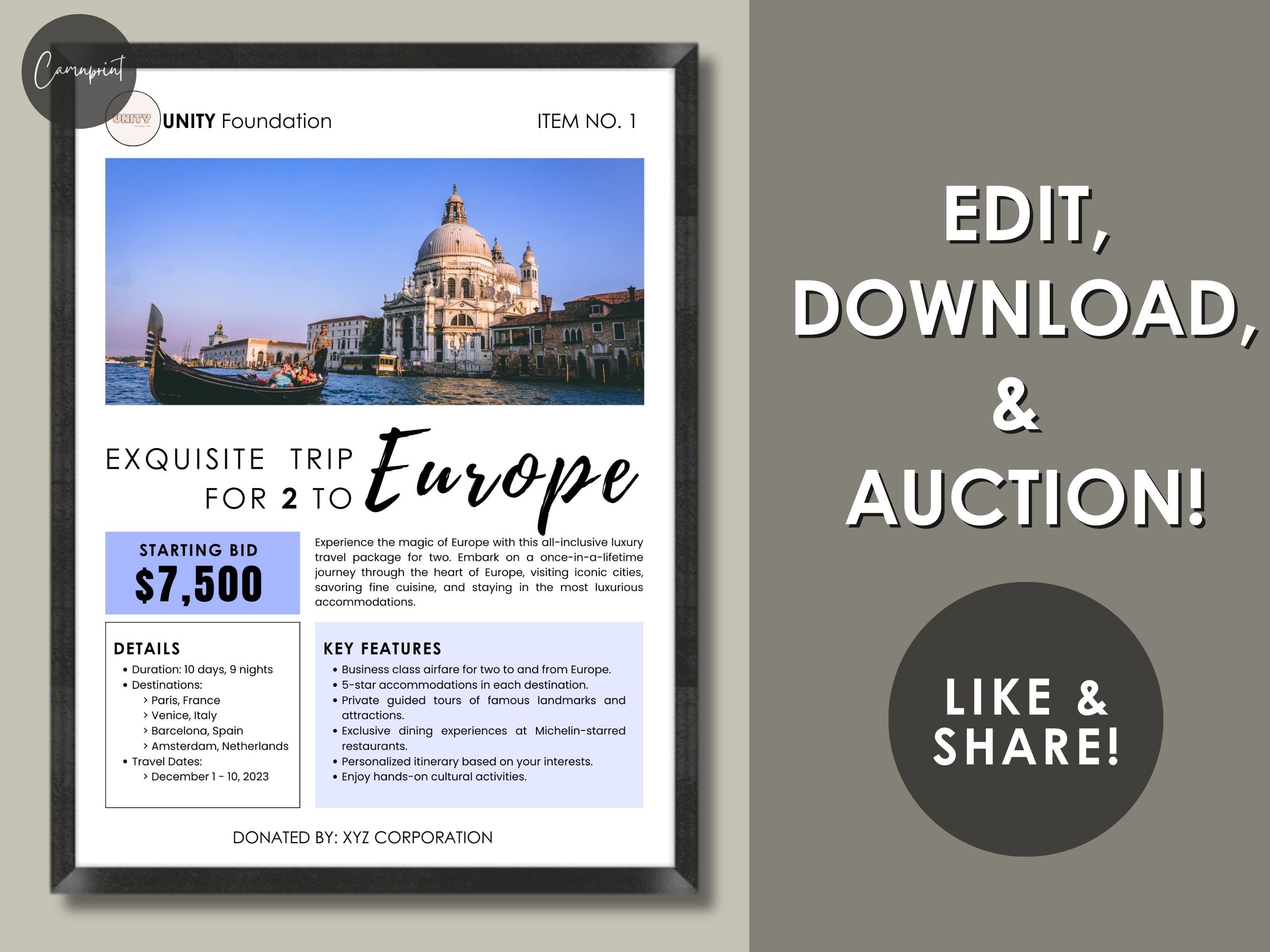 Editable Silent Auction Item Description Sheet, Auction Info Sheet ...