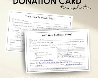 Editable Donation Card Printable Pledge Form, Donation Form, Donation ...