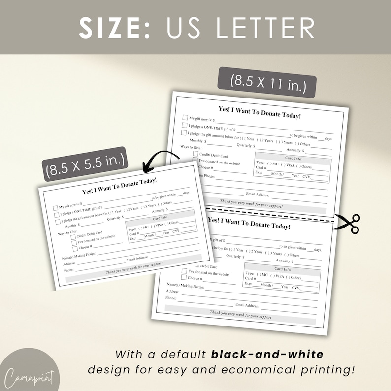 Editable Donation Card Printable Pledge Form, Donation Form, Donation ...