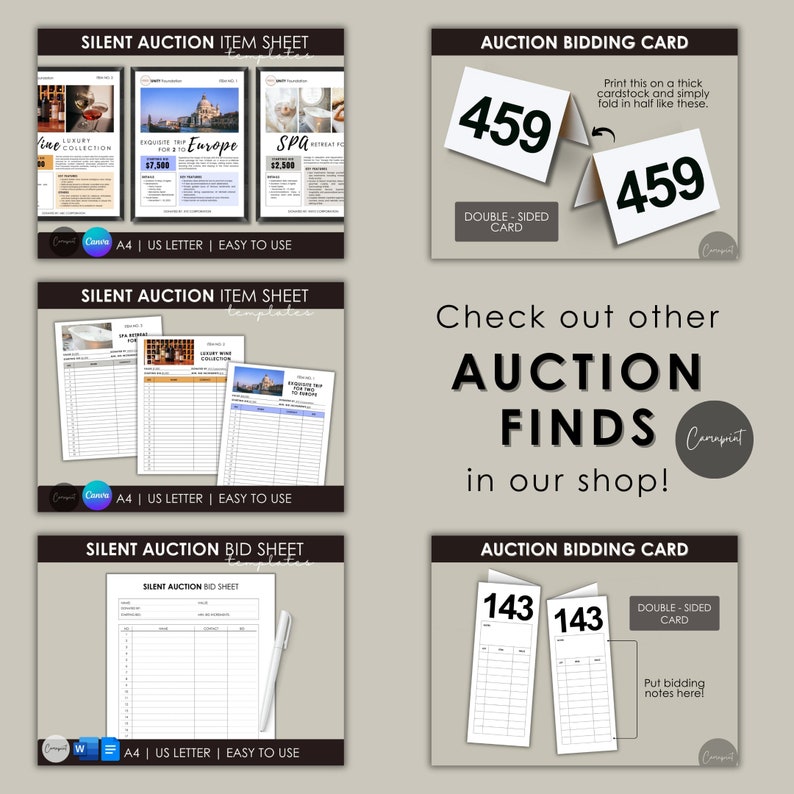 Editable Silent Auction Item Description Sheet, Auction Info Sheet ...